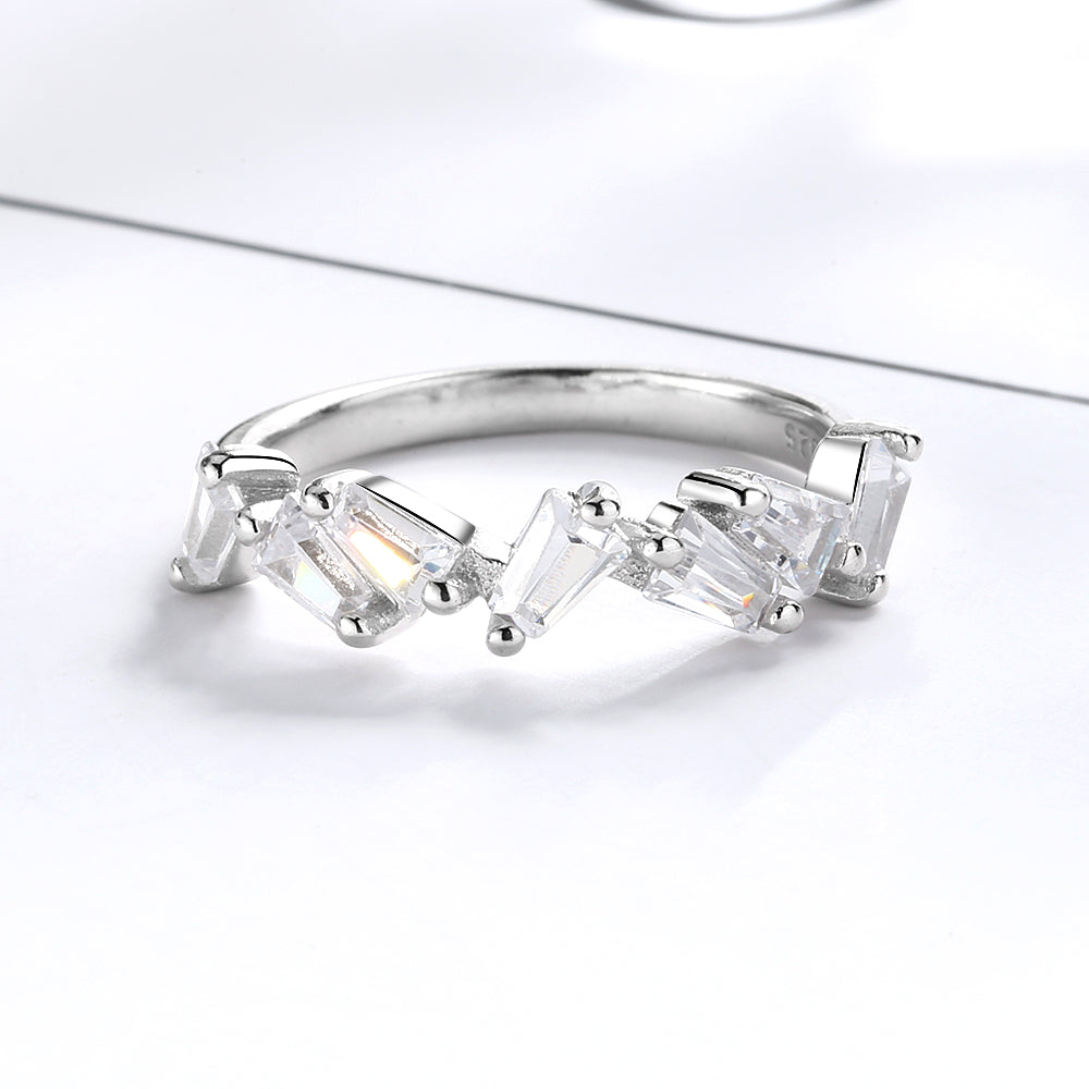 Sterling Silver Slanted Baguette Ring with Crystals from Swarovski 9 Silver Sterling Silver